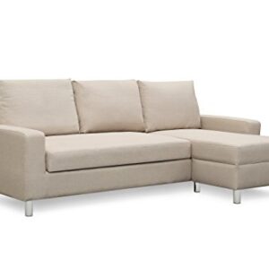 Container Furniture Direct Amelie Linen Upholstered Contemporary Modern Right-Sided Sectional Sofa with Bed, 83.9", Beige