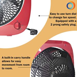 Comfort Zone CZ110RD 10" 3-Speed Square Turbo Desk Fan with 180-Degree Adjustable Tilt Head, Red