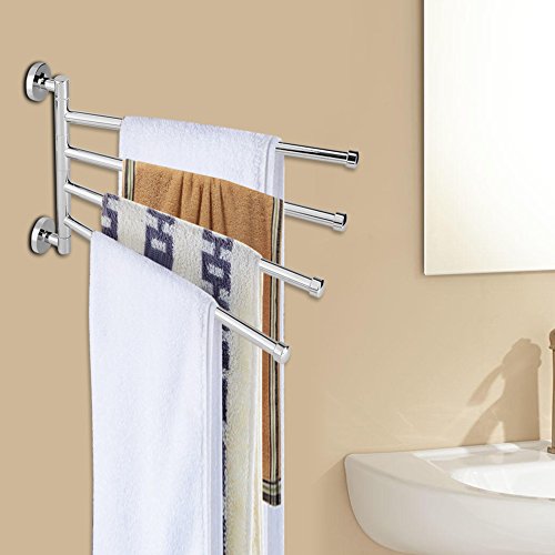 Asixx Towel Rack, Towel Rack, Wall Mounted Rotating Towel Holder with 4 Swivel Bars for Home Kitchen Bathroom