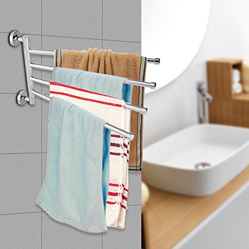 Asixx Towel Rack, Towel Rack, Wall Mounted Rotating Towel Holder with 4 Swivel Bars for Home Kitchen Bathroom