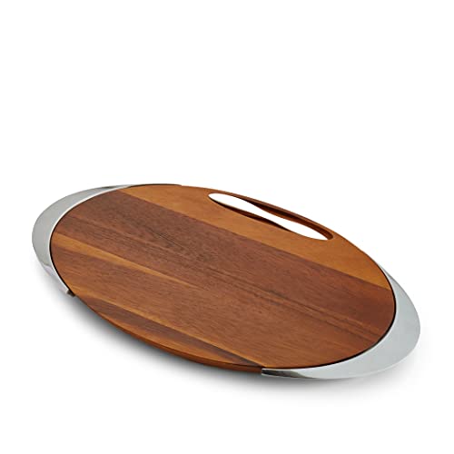 nambe Eclipse Cheese Board with Knife | Cheese Cutting and Serving Board Set | Made of Acacia Wood and Stainless Steel | Charcuterie Platter for Small Meats and Cheeses