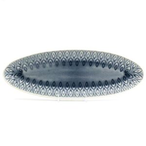 euro ceramica peacock collection crackleglaze serveware trays/platters/dinner appetizer dessert plate, 13" oval, grey