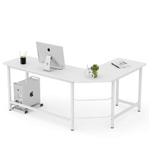 tribesigns 66 inch modern l shaped desk corner computer desk pc laptop study table workstation home office wood & metal, white