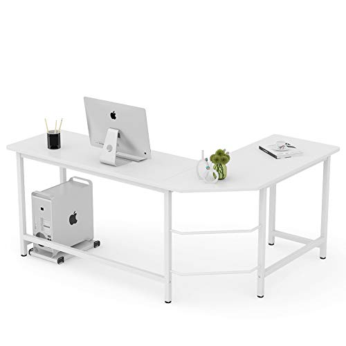 Tribesigns 66 inch Modern L Shaped Desk Corner Computer Desk PC Laptop Study Table Workstation Home Office Wood & Metal, White