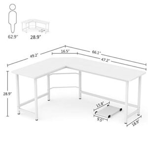 Tribesigns 66 inch Modern L Shaped Desk Corner Computer Desk PC Laptop Study Table Workstation Home Office Wood & Metal, White