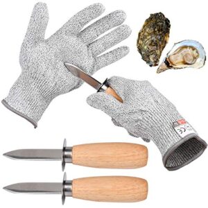 milky house oyster shucking 4 pieces set, oyster shucker opener tool oyster shucking knife with level 5 protection food grade cut resistant gloves, xl