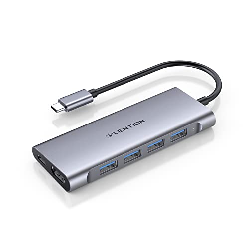 LENTION USB-C Multi-Port Hub with 4K HDMI Output, 100W PD, 4 USB 3.0 Compatible 2023-2016 MacBook Pro, New Mac Air & Surface, Chromebook, More, Stable Driver Adapter (CB-C35, Space Gray)