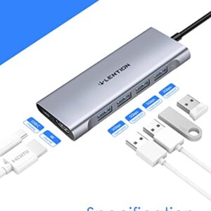 LENTION USB-C Multi-Port Hub with 4K HDMI Output, 100W PD, 4 USB 3.0 Compatible 2023-2016 MacBook Pro, New Mac Air & Surface, Chromebook, More, Stable Driver Adapter (CB-C35, Space Gray)