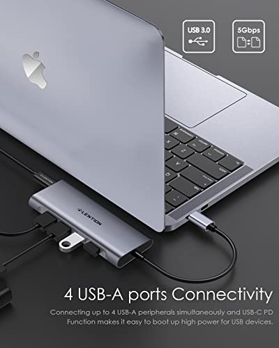 LENTION USB-C Multi-Port Hub with 4K HDMI Output, 100W PD, 4 USB 3.0 Compatible 2023-2016 MacBook Pro, New Mac Air & Surface, Chromebook, More, Stable Driver Adapter (CB-C35, Space Gray)