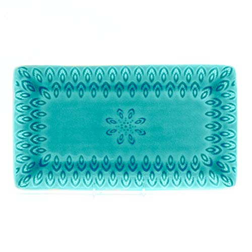 Euro Ceramica PK- Peacock Rectangular Platter, One Size, Lagoon