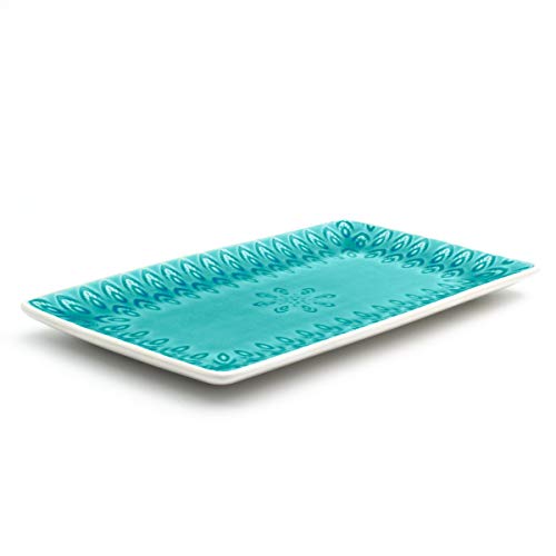 Euro Ceramica PK- Peacock Rectangular Platter, One Size, Lagoon