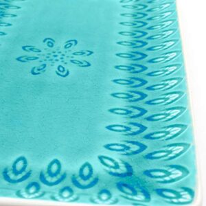 Euro Ceramica PK- Peacock Rectangular Platter, One Size, Lagoon