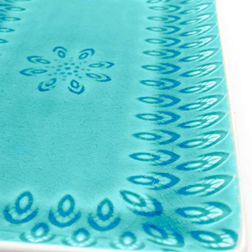 Euro Ceramica PK- Peacock Rectangular Platter, One Size, Lagoon