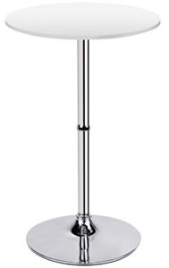 leopard mdf round top not adjustable (41 inches height) bar table, pub table with silver leg and base (white)