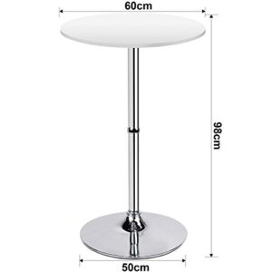 Leopard MDF Round Top Not Adjustable (41 INCHES Height) Bar Table, Pub Table with Silver Leg and Base (White)