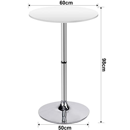 Leopard MDF Round Top Not Adjustable (41 INCHES Height) Bar Table, Pub Table with Silver Leg and Base (White)