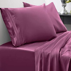 king size sheets - breathable luxury bed sheets with full elastic & secure corner straps built in - 1800 supreme collection extra soft deep pocket bedding set, sheet set, king, berry