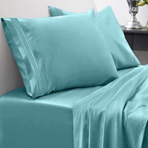 king size sheets - breathable luxury bed sheets with full elastic & secure corner straps built in - 1800 supreme collection extra soft deep pocket bedding set, sheet set, king, misty blue