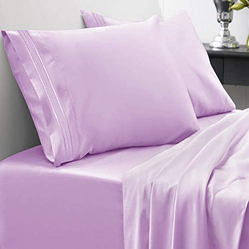 Twin Sheets - Breathable Luxury Sheets with Full Elastic & Secure Corner Straps Built In - 1800 Supreme Collection Extra Soft Deep Pocket Bedding Set, Sheet Set, Twin, Lilac