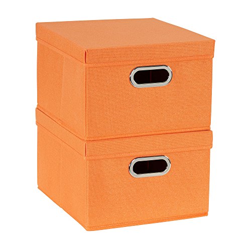 Household Essentials 702-1 Bin Lids and Handles | 2 Pack | Orange Fabric Box Set, Tangerine, 2 Count