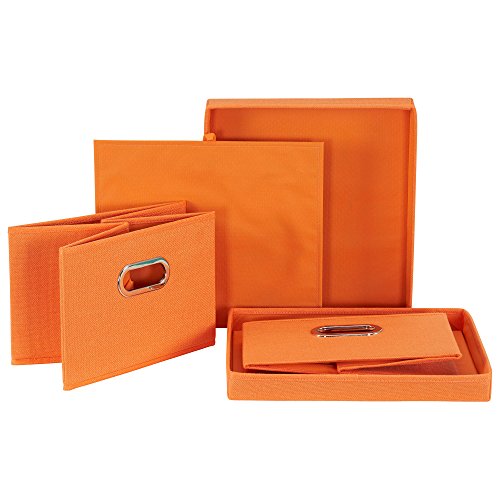 Household Essentials 702-1 Bin Lids and Handles | 2 Pack | Orange Fabric Box Set, Tangerine, 2 Count