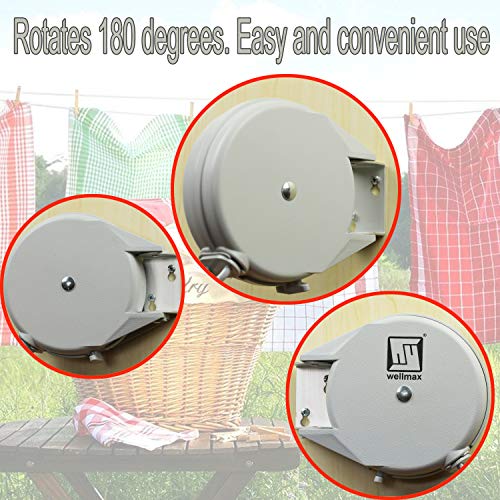 Wellmax 40 Feet Retractable Clothesline with Cloth Pins, Heavy Duty Portable Drying Lines for Wall Mounted Indoor and Outdoor