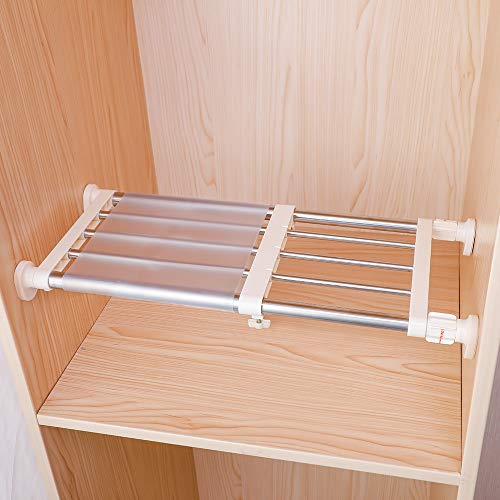 Hershii Closet Tension Shelf & Rod Expandable Metal Storage Rack Adjustable Organizer DIY Divider Separator for Cabinet Wardrobe Cupboard Kitchen Bathroom，15.74-23.62inches, 1 pcs