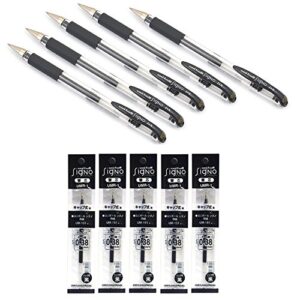 very smooth! uni-ball signo dx um-151 gel ink pen - 0.38 mm x 5 pcs – black with 5 reffils