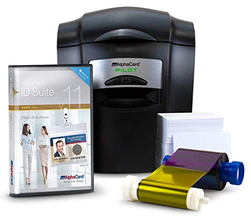 Complete AlphaCard ID Card Printer Bundle: AlphaCard Pilot ID Printer, AlphaCard ID Software, ID Supplies-Pilot Printer