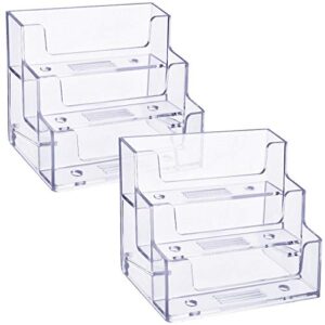 tecunite 2 pack business card holder 3 tiers acrylic card stand organizer clear card holder display for office, 180 cards capacity