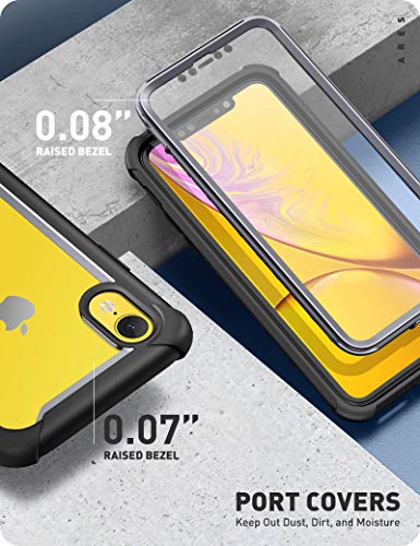 i-Blason Ares Case for iPhone XR 2018, Full-Body Rugged Clear Bumper Case with Built-in Screen Protector (Black)