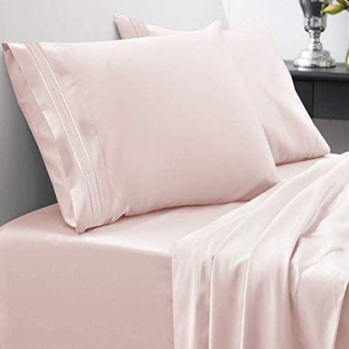 California King Sheet Sets - Breathable Luxury Sheets with Full Elastic & Secure Corner Straps Built In - 1800 Supreme Collection Deep Pocket Bedding Set, Sheet Set, California King, Pale Pink