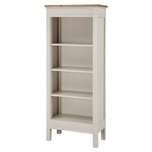 savannah tall bookcase, ivory with natural wood top