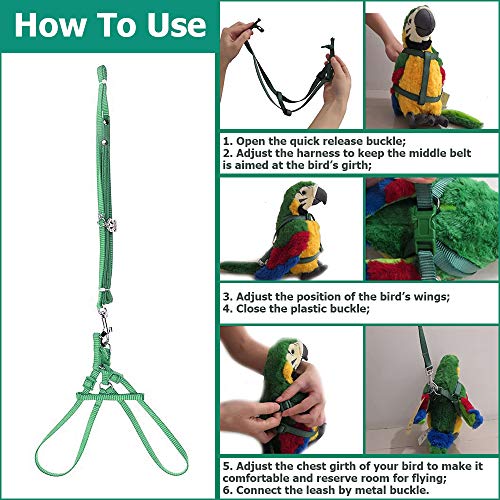 ASOCEA Adjustable Feather Tether Bird Harness and Leash for Macaw Cockatoos Amazon Parrot Medium to Large Breed Parrots Fits Birds Chest Between 33-50cm/13-19.7inch - M