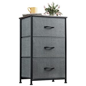 wlive dresser with 3 drawers, fabric nightstand, organizer unit, storage dresser for bedroom, hallway, entryway, closets, sturdy steel frame, wood top, easy pull handle, dark grey