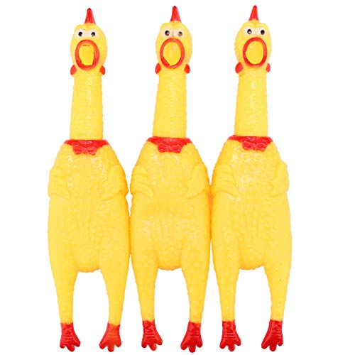 LEGEND SANDY Screaming Chicken Dog Toys,Yellow Rubber Squaking Chicken Toy Novelty and Durable Rubber Chicken for Dogs,Rubber Chickens Value 3 Pack