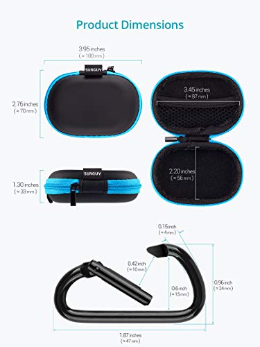 Earbuds Carrying Case, SUNGUY【2Pack, Red+Blue】 Small Oval Storage Cases, Portable Storage Earbud Pouch Bag for Earbuds, in-Ear Headphones, Earphones, Headsets, Hearing Aids, USB Charging Cable,