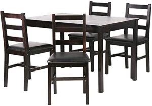 fdw dining wood set kitchen table and chairs for 4 person, style1, brown