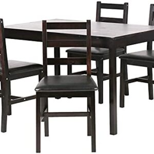 FDW Dining Wood Set Kitchen Table and Chairs for 4 Person, Style1, Brown