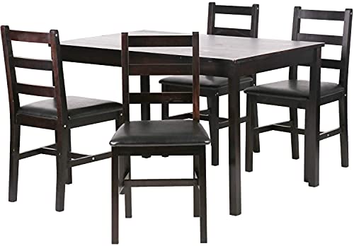 FDW Dining Wood Set Kitchen Table and Chairs for 4 Person, Style1, Brown