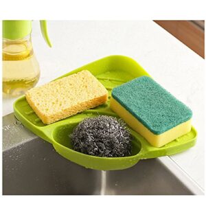 ISKYBOB Set of 2 Kitchen Sink Corner Caddy Storage Rack Sponge Holder,Bathroom Faucet Soap Cleaning Brush Organizer with Suction Cup, Green+Blue