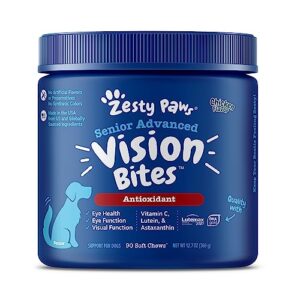 zesty paws eye supplement for dogs - vision support with lutein + vitamin c & astaxanthin antioxidants - dog vitamins for eyes + fish oil for omega 3 epa & dha fatty acids for senior dogs - 90 chews