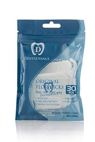 DentAdvance Original Dental Floss Picks - Premium Angled, Easy Reach Back Teeth | Tooth Flossers | Unflavored, 90 ct, w/ Travel Case