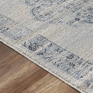 Abani 5'3" x 7'6" Rugs Ivory & Blue Distressed Floral Motif Area Rug - Rugged Traditional Vintage Style Accent Rug, Troy Collection