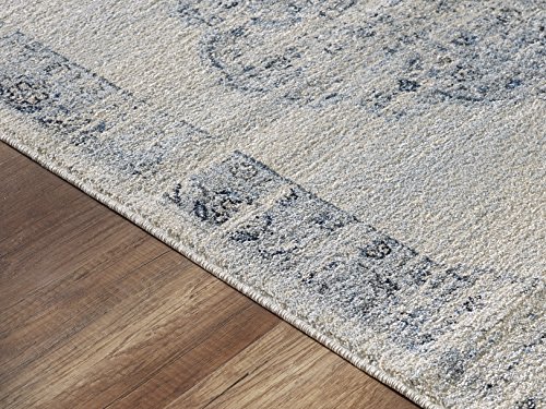 Abani 5'3" x 7'6" Rugs Ivory & Blue Distressed Floral Motif Area Rug - Rugged Traditional Vintage Style Accent Rug, Troy Collection