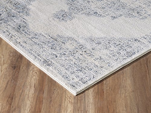 Abani 5'3" x 7'6" Rugs Ivory & Blue Distressed Floral Motif Area Rug - Rugged Traditional Vintage Style Accent Rug, Troy Collection