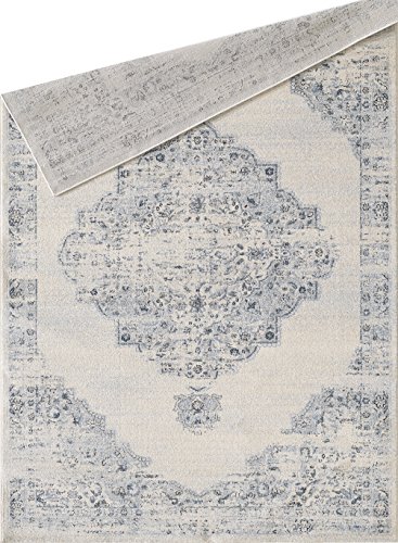 Abani 5'3" x 7'6" Rugs Ivory & Blue Distressed Floral Motif Area Rug - Rugged Traditional Vintage Style Accent Rug, Troy Collection