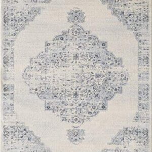 Abani 5'3" x 7'6" Rugs Ivory & Blue Distressed Floral Motif Area Rug - Rugged Traditional Vintage Style Accent Rug, Troy Collection