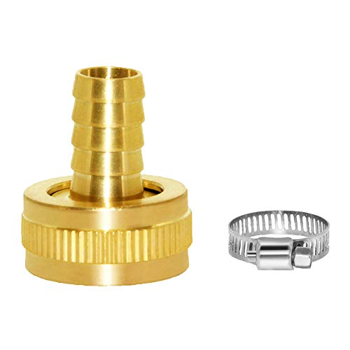 Joywayus 5/8" Barb x 3/4" Female GHT Thread Swivel Round Brass Garden Water Hose Pipe Connector Copper Fitting with Stainless Clamp House/Boat/Lawn/Power Wash/Irrigation