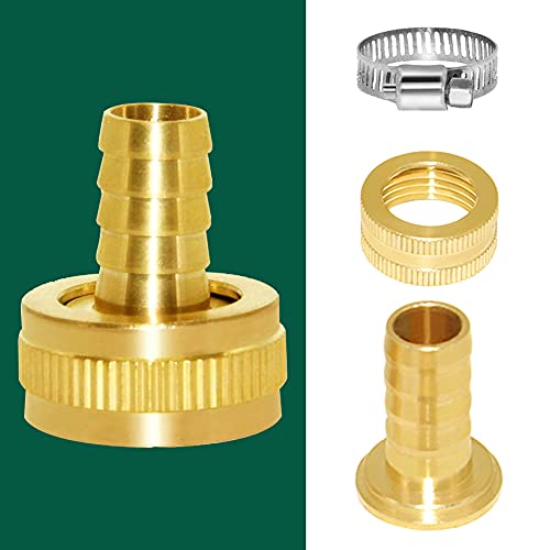 Joywayus 5/8" Barb x 3/4" Female GHT Thread Swivel Round Brass Garden Water Hose Pipe Connector Copper Fitting with Stainless Clamp House/Boat/Lawn/Power Wash/Irrigation